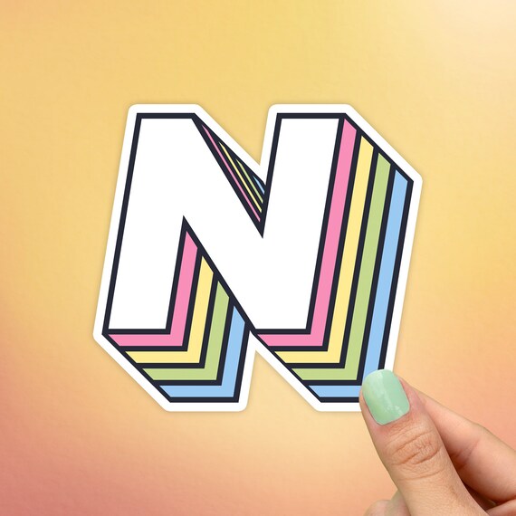 Letter n Retro Font Sticker Personalized | Etsy