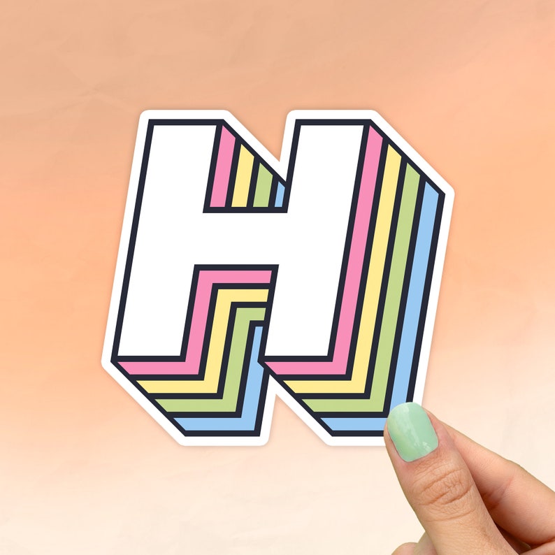 Letter h Retro Font Sticker Personalized - Etsy