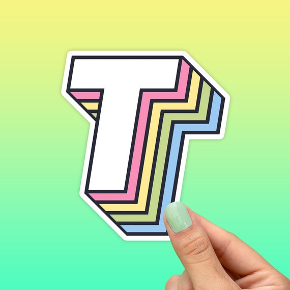 Letter t Retro Font Sticker Personalized | Etsy