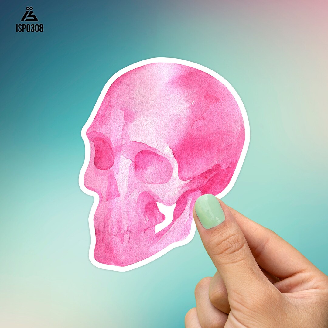 Watercolor Pink Skull Sticker, Best Friend Gift, Cute Stickers, MacBook ...