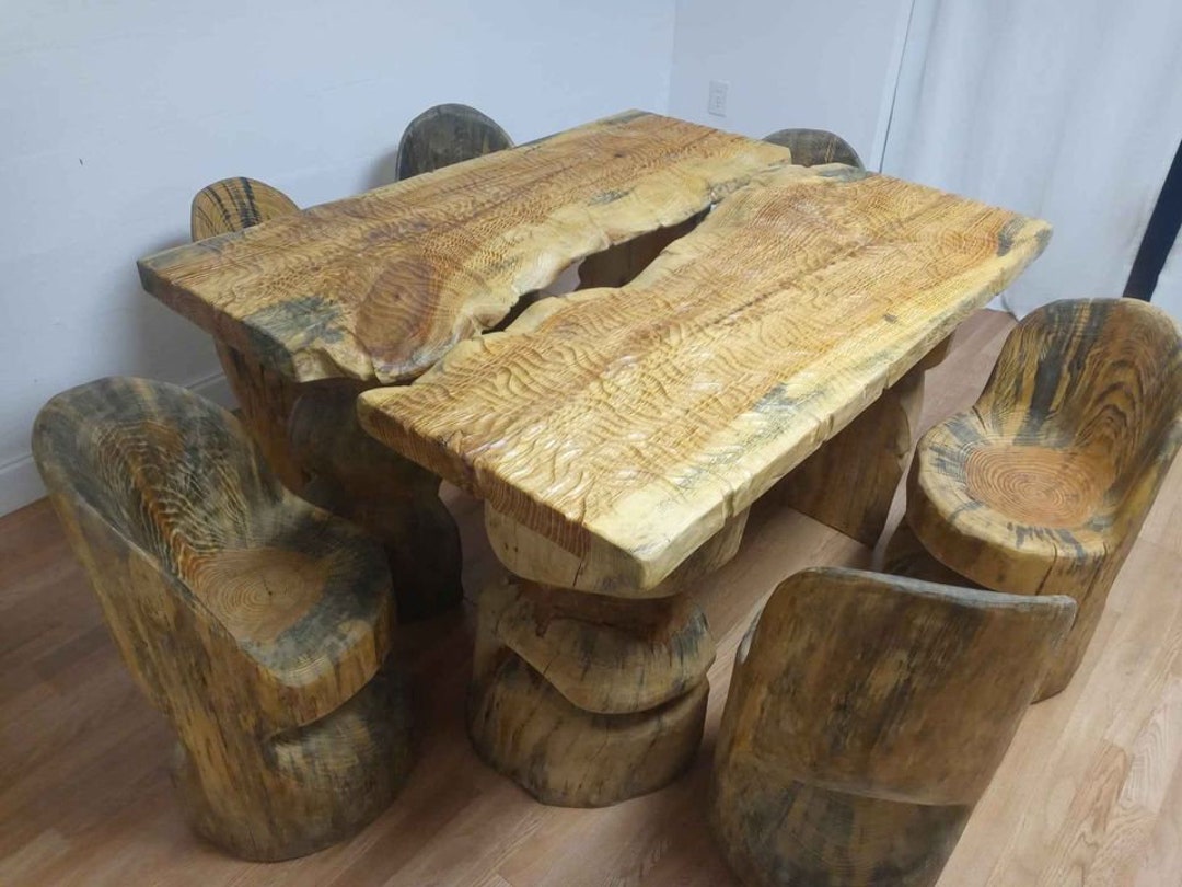 Pine Tree Turned Into Dining Table and 6 Chairs - Etsy