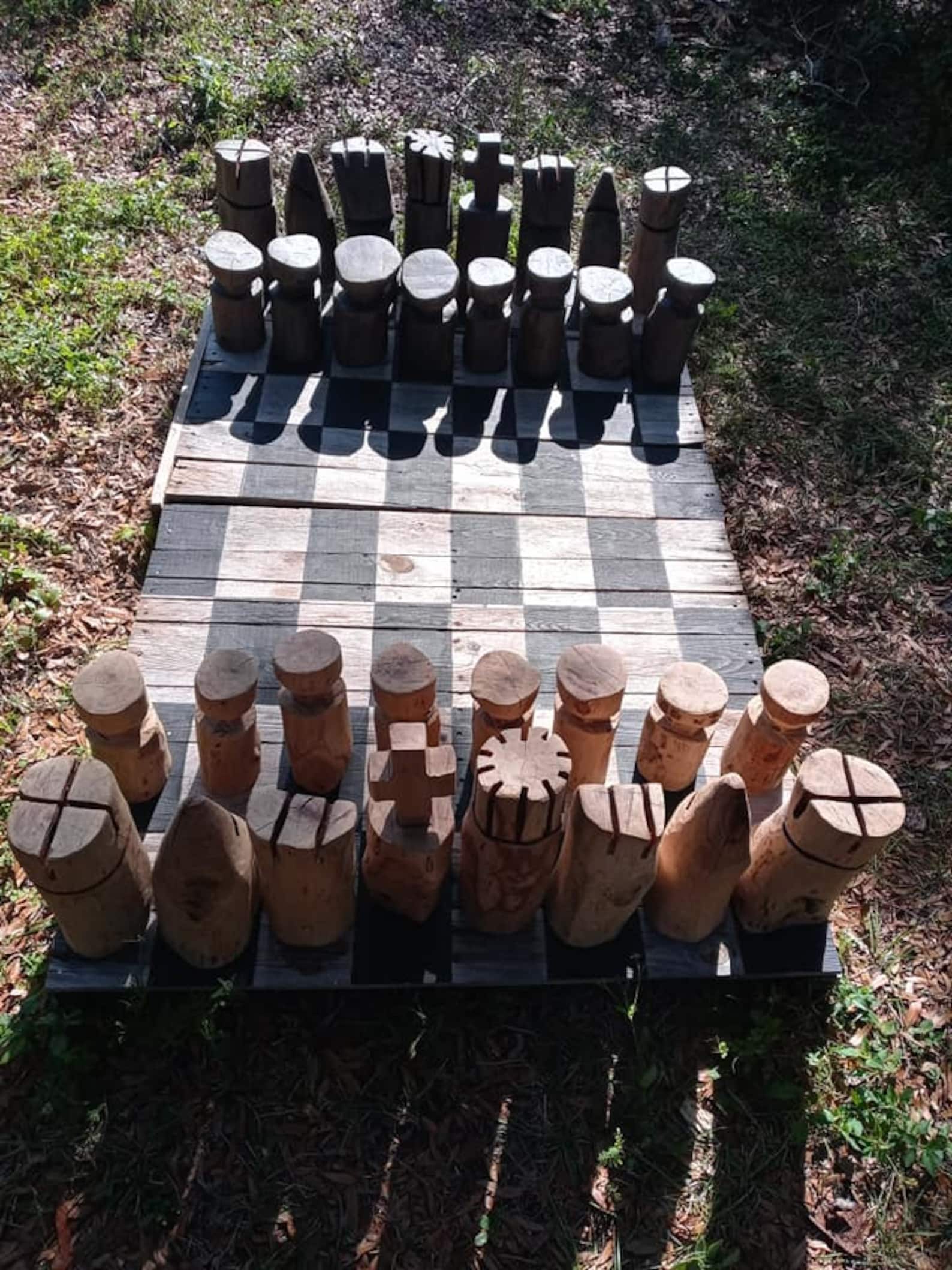 Giant Outdoor Chess Sets for Yard / Garden / Porch Chainsaw Carved From ...
