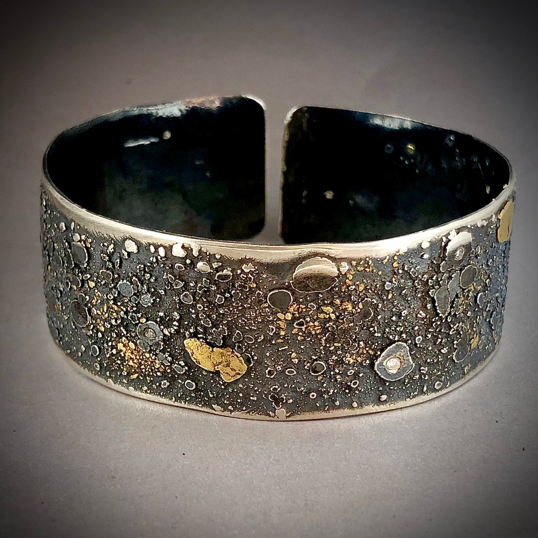 Gorgeous Silver Cuff Bangle Bracelet, Sterling Silver and 22k With ...