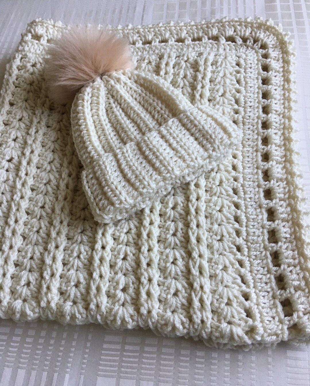 BEIGE Baby Blanket Set Boy/girl-hat 0-6m,babie's Shower Gift,stroller ...