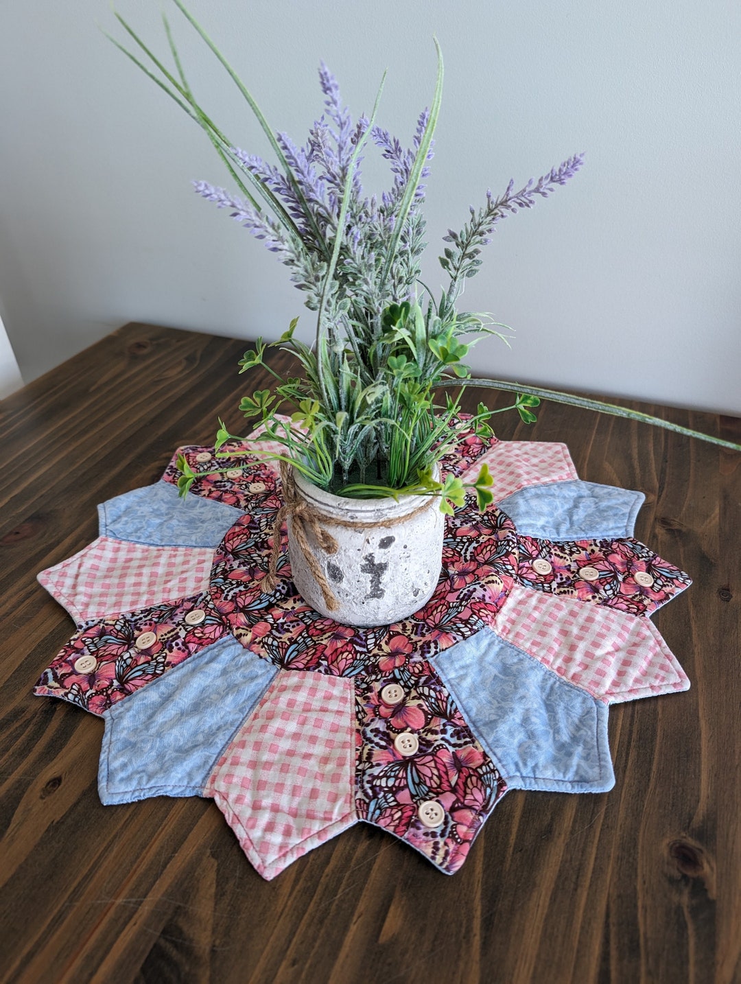 Flower Design Patchwork Table Topper, Octagonal Flower Patchwork Table ...