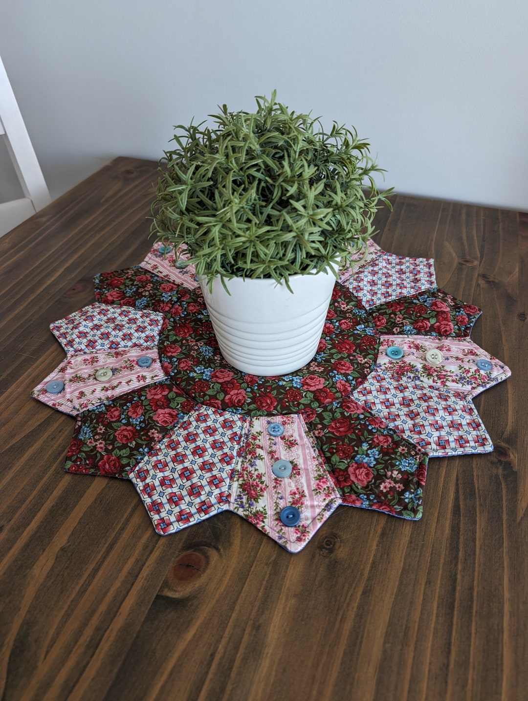 Flower Design Patchwork Table Topper, Octagonal Flower Patchwork Table ...