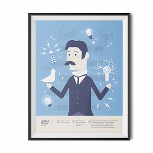 Nikola Tesla Portrait Infographic Print Science Wall Art - Etsy