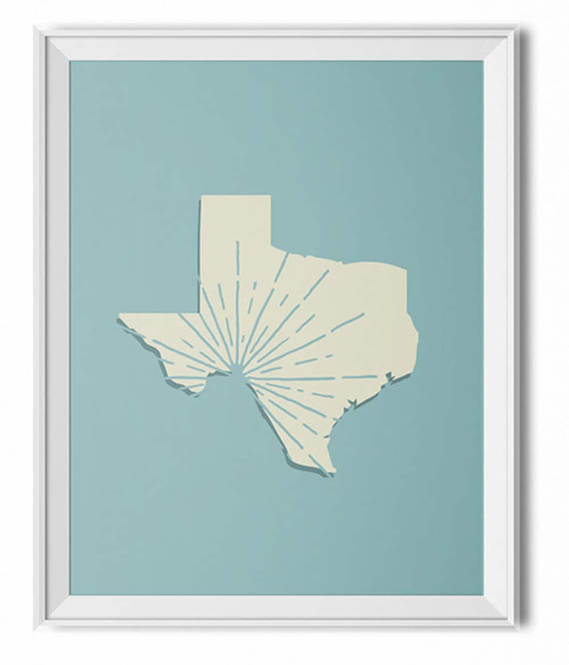 State Map Poster, Texas State Art, Texas Print, State Poster, Retro ...
