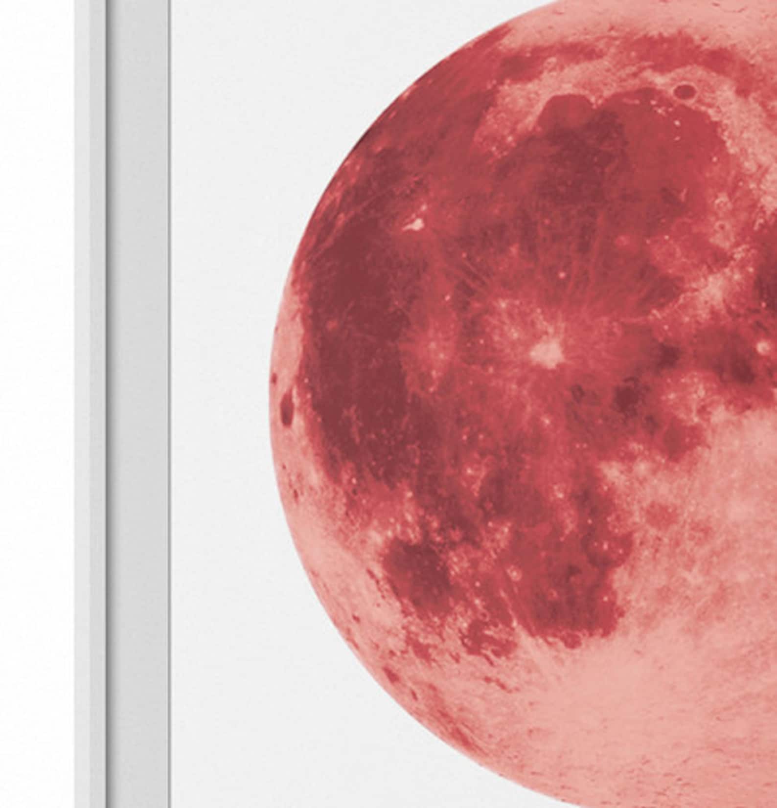 Full moon art red moon print lunar phase art modern art | Etsy