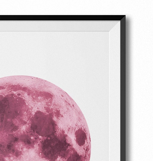 Full Moon Art, Pink Moon Print, Lunar Phase Art, Modern Art, Minimal ...