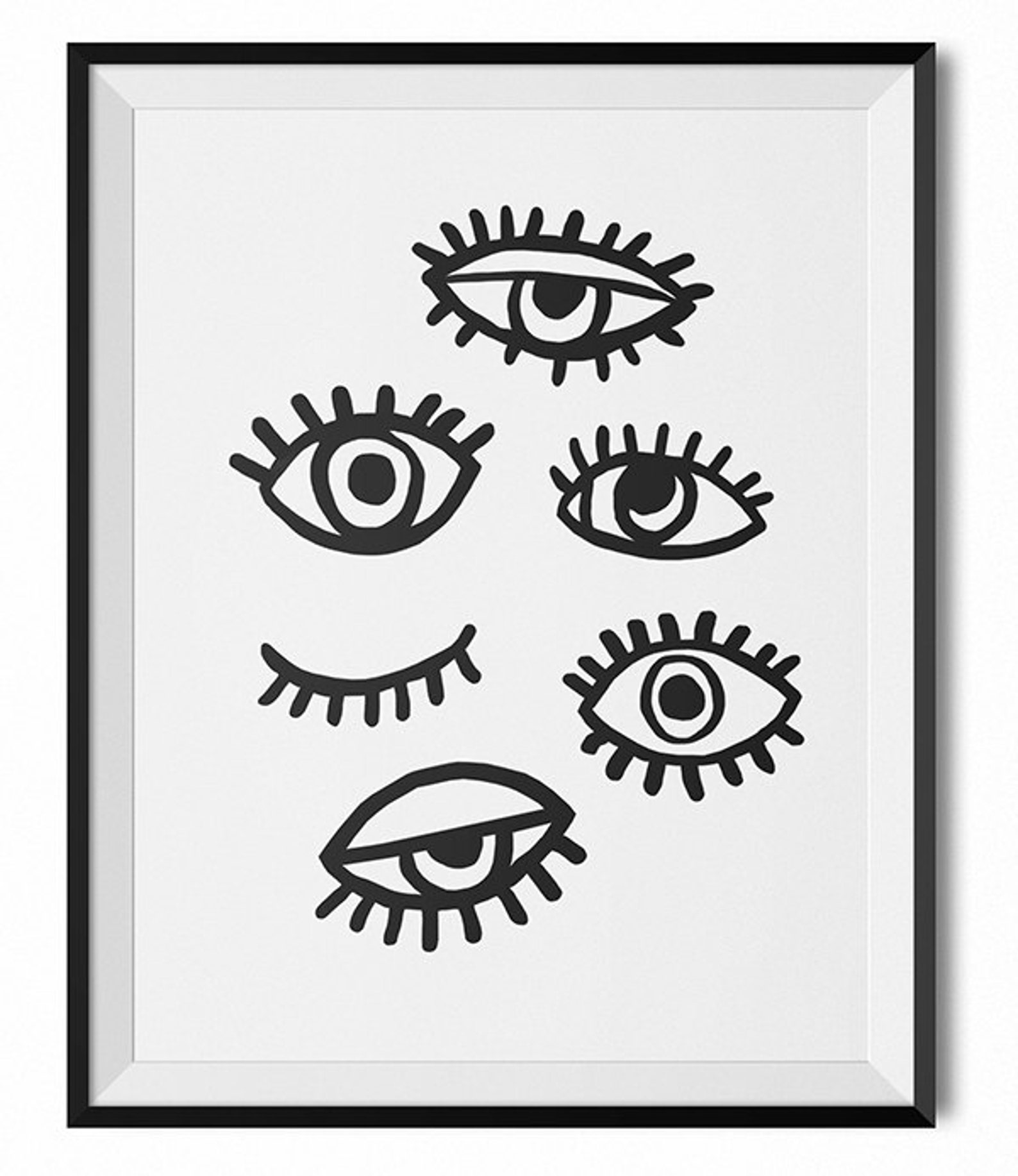 Eyes Illustration, Minimal Wall Art, Pop Art, Modern Art, Black and ...