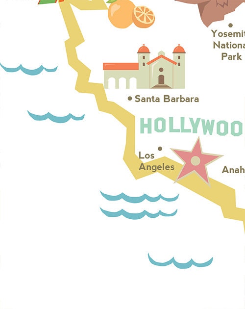 State Map Poster California State Print Retro Map - Etsy