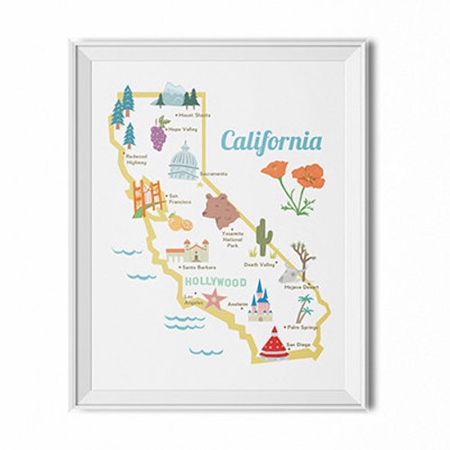 State Map Poster California State Print Retro Map - Etsy