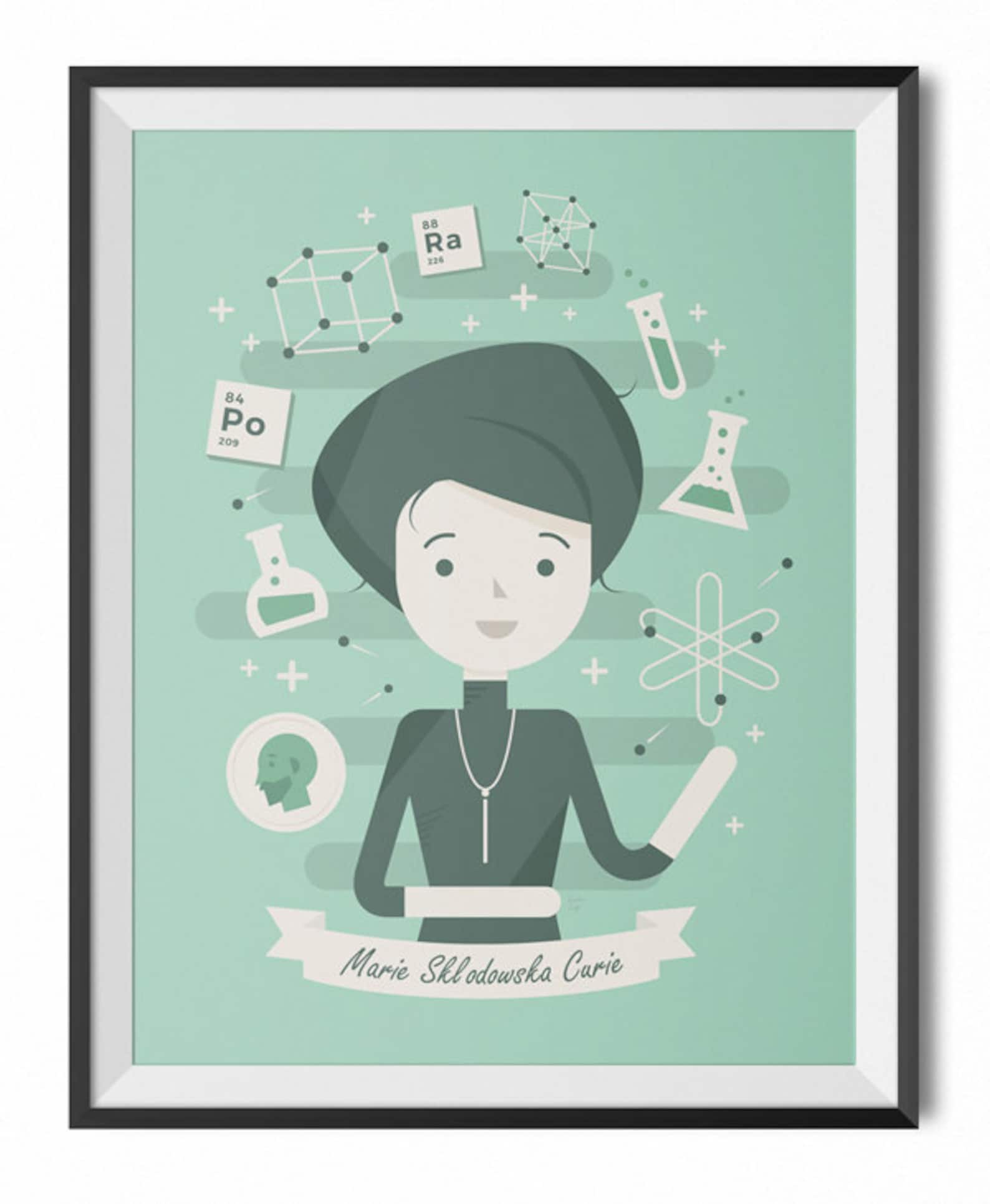 Marie Curie Portrait Infographic Print Science Wall Art | Etsy