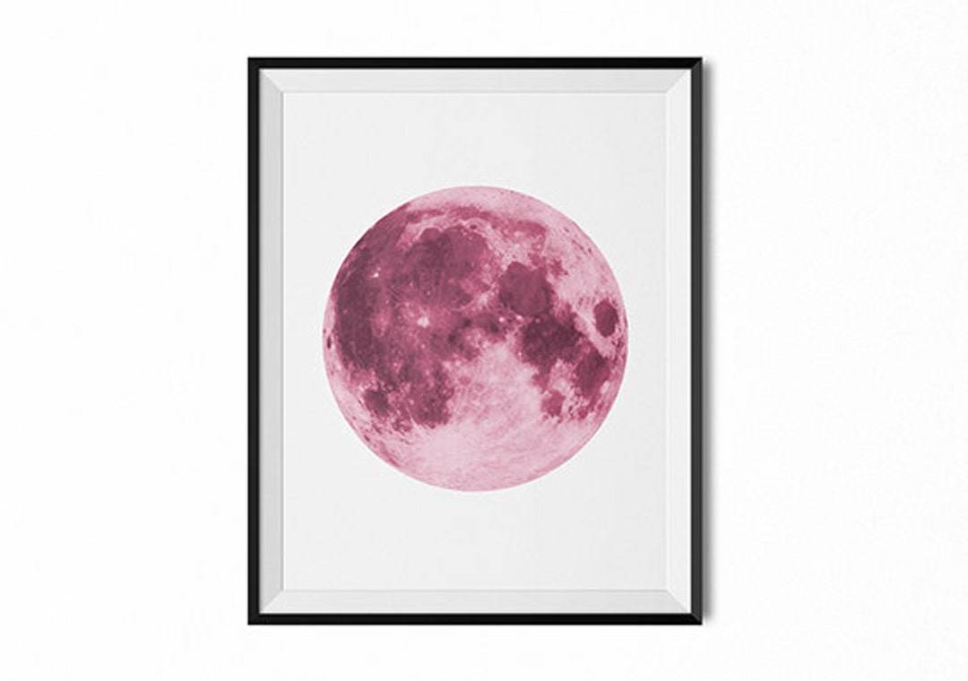Full Moon Art, Pink Moon Print, Lunar Phase Art, Modern Art, Minimal ...