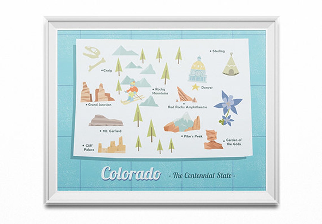 State Map Poster, Colorado State Print, Retro Map Illustration, Vintage ...