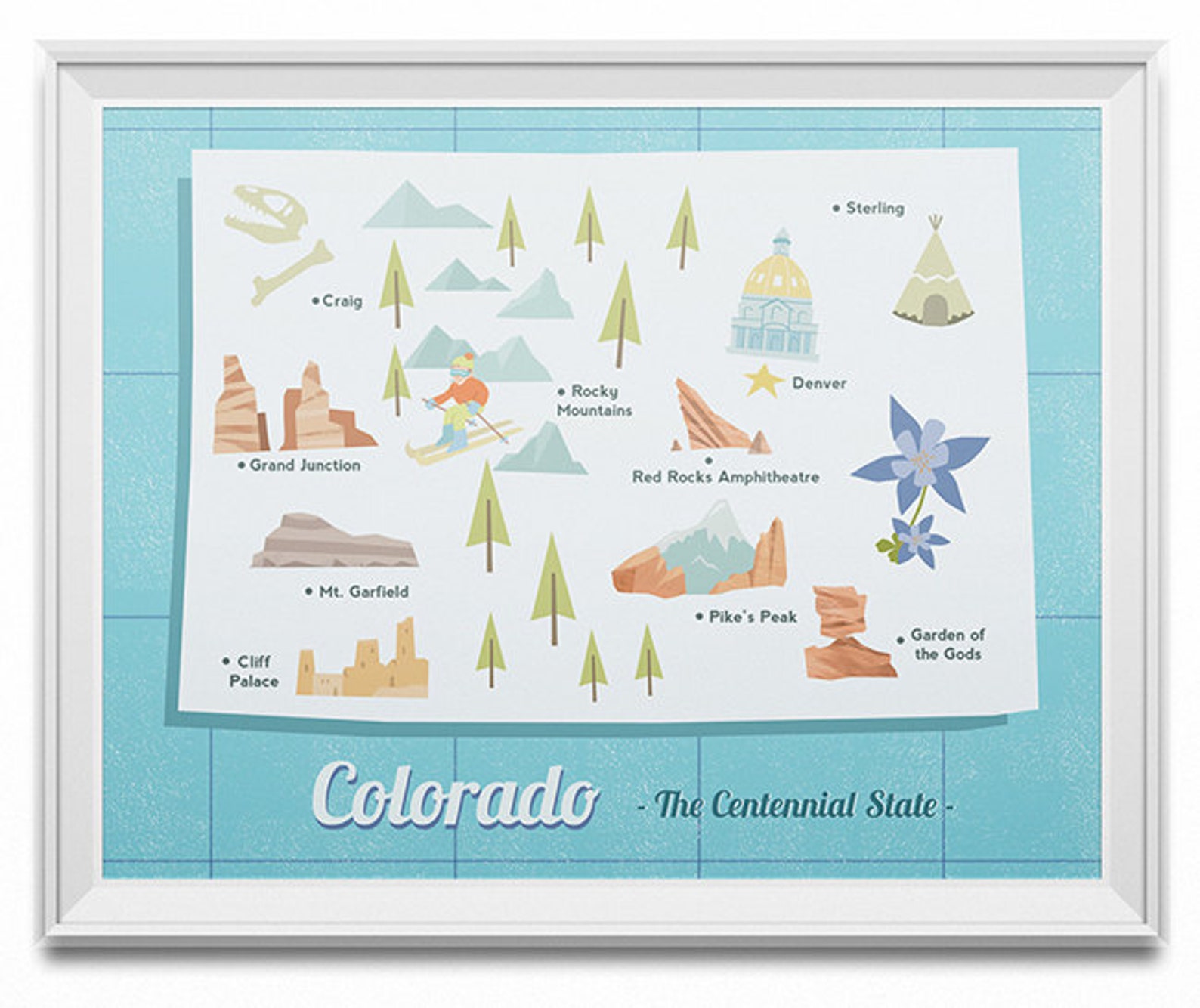 State Map Poster Colorado State Print Retro Map - Etsy