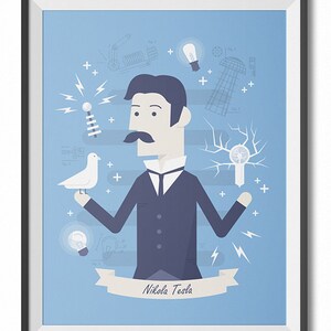 Nikola Tesla Portrait Infographic Print Science Wall Art - Etsy