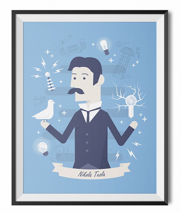 Nikola Tesla Portrait Infographic Print Science Wall Art - Etsy