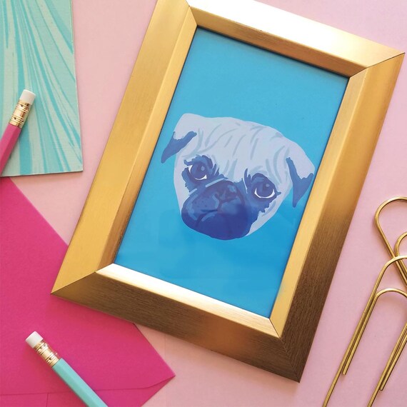 Pug Wall Art Gift for Pug Lover Blue Pug Art Print Modern | Etsy