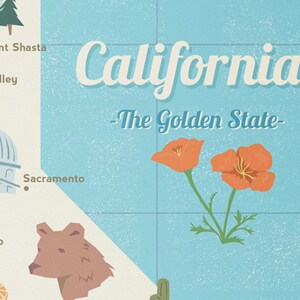 State Map Poster, California State Print, Retro Map Illustration ...