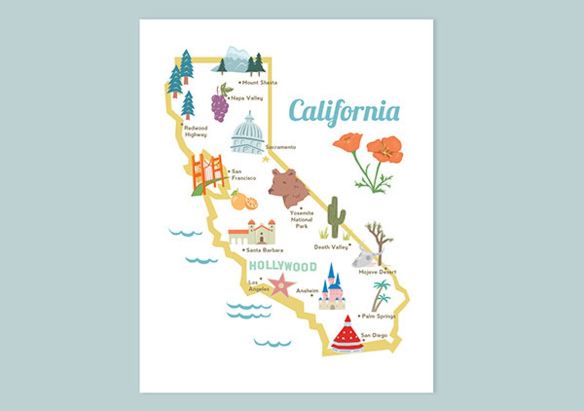 State map poster California state print retro map | Etsy