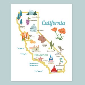 State Map Poster, California State Print, Retro Map Illustration ...