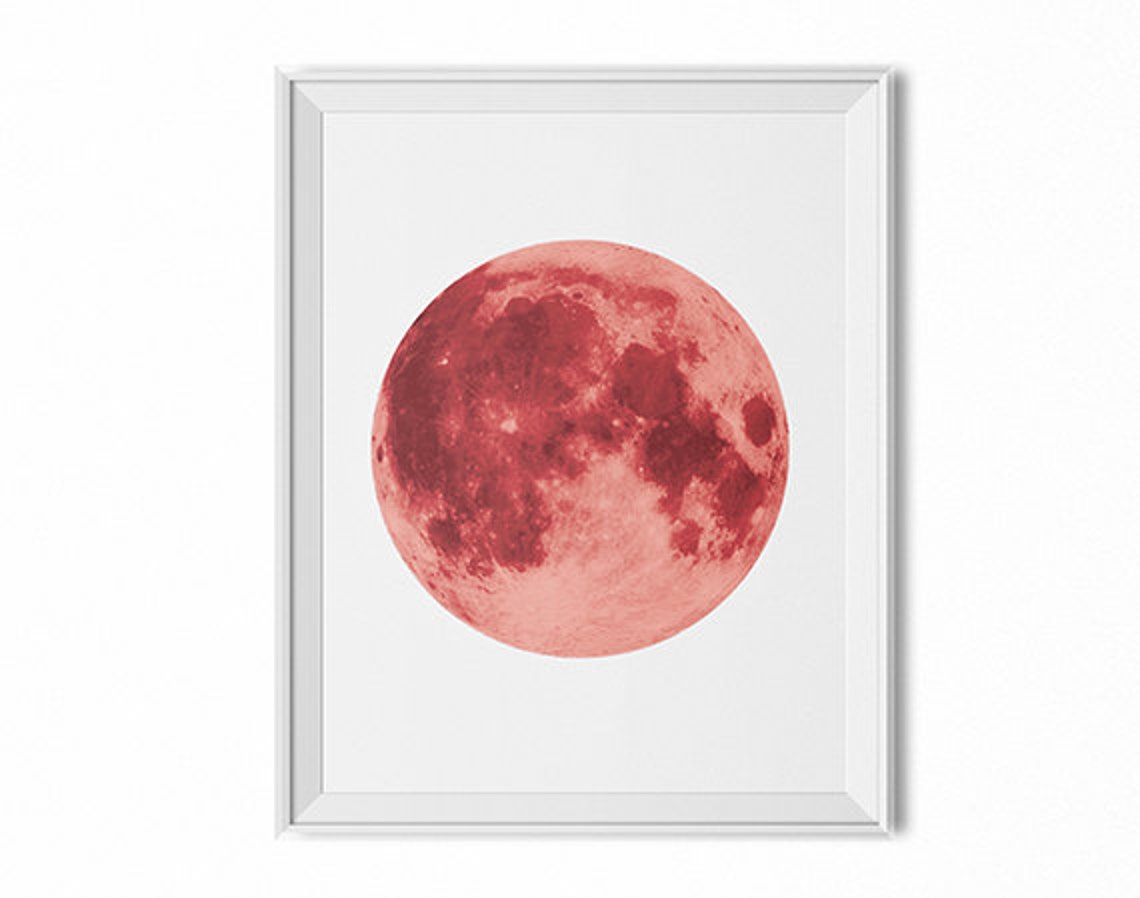 Full moon art red moon print lunar phase art modern art | Etsy