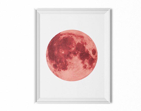 Full moon art red moon print lunar phase art modern art | Etsy