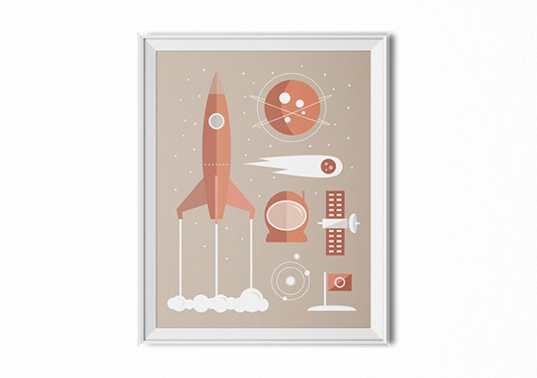 Retro Space Art, Solar System Print, Planets Art, Retro Poster, Rockets ...