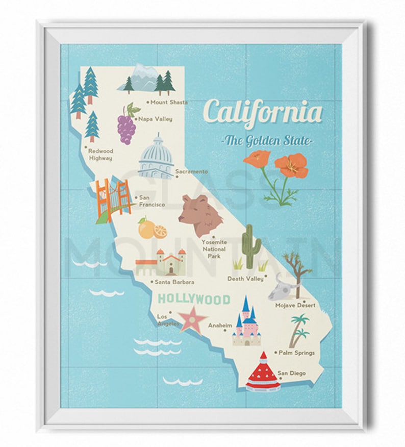 State Map Poster California State Print Retro Map - Etsy