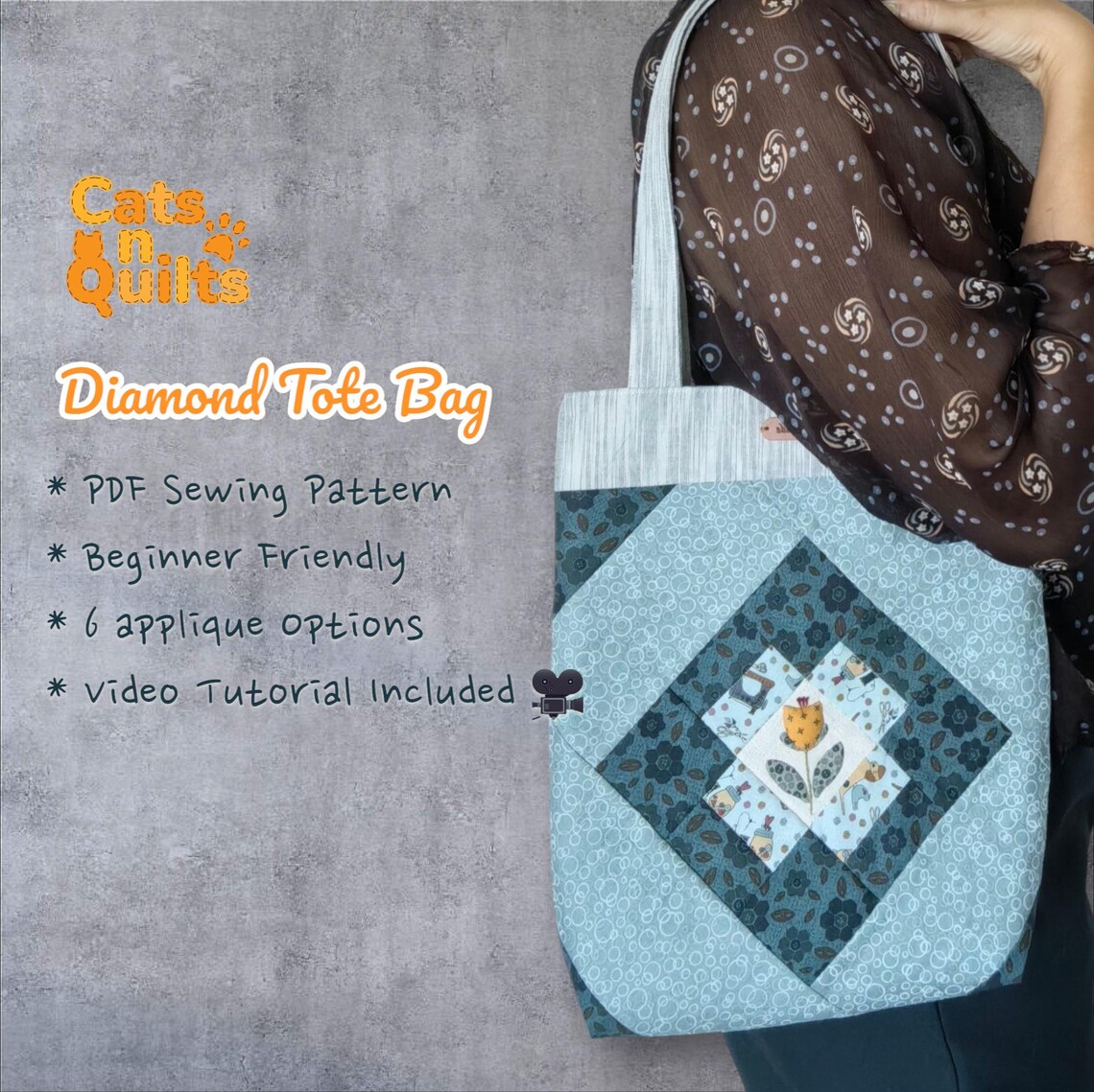 Diamond Tote Bag Sewing Pattern – DIY Patchwork Bag PDF, Beginner ...