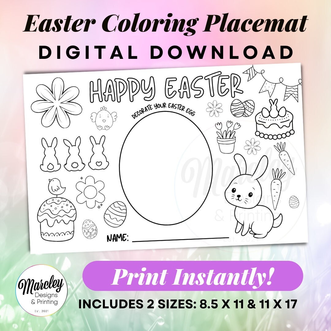 Kids Easter Coloring Page Placemat | Brunch Dinner Placemat | Digital ...