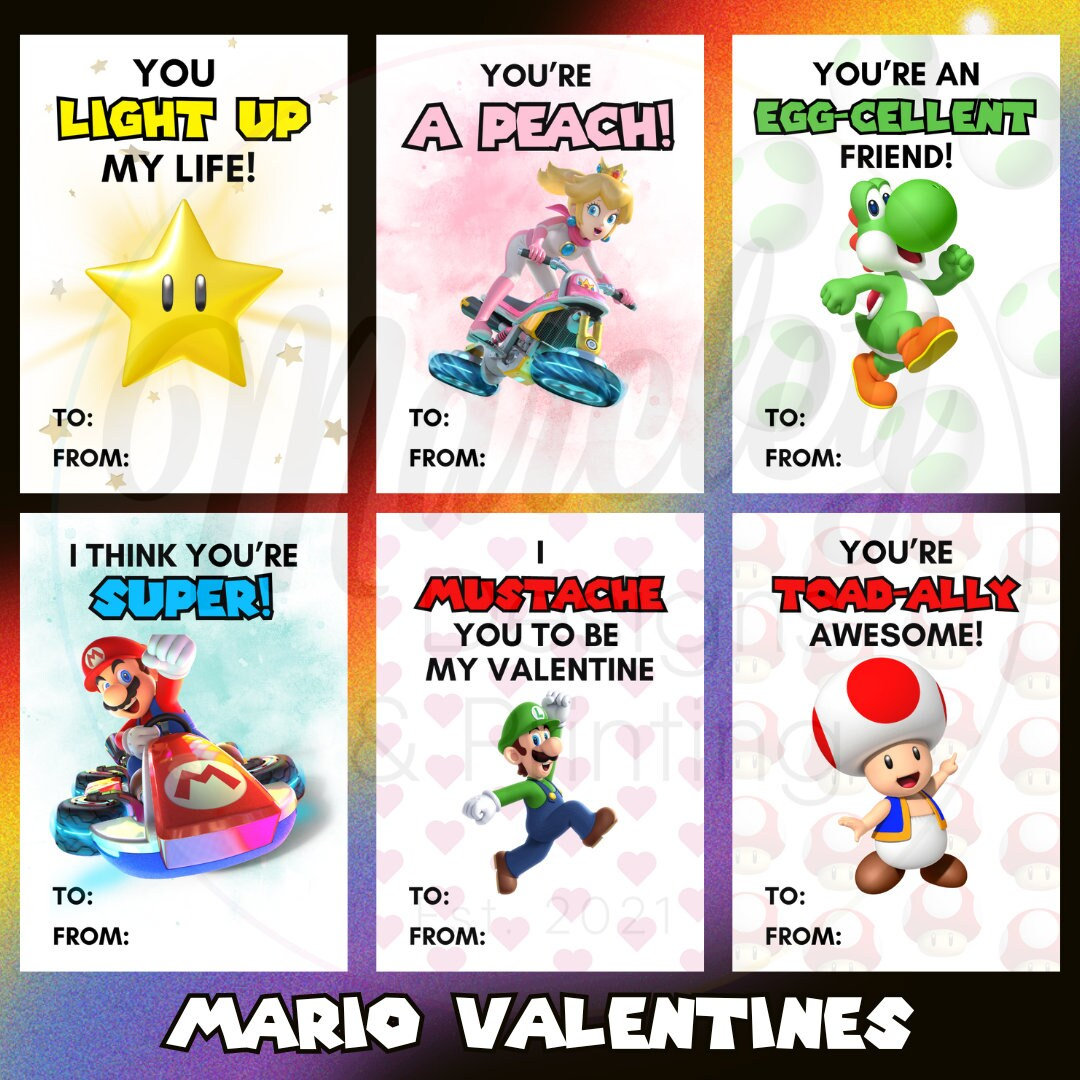 Super Mario Valentines | Brothers | Classroom | Cute | Yoshi | Luigi ...