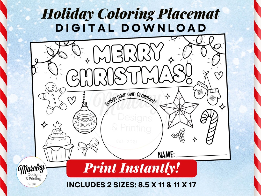 Kids Christmas Holiday Coloring Page Placemat | Dinner Placemat ...