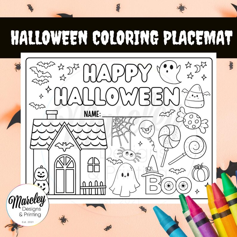 Halloween Coloring Page Placemat Spooky Fall Activity Students ...