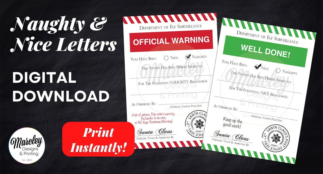 Naughty & Nice Letters DIGITAL FILE Elf Printable Santa Letter Gift - Etsy