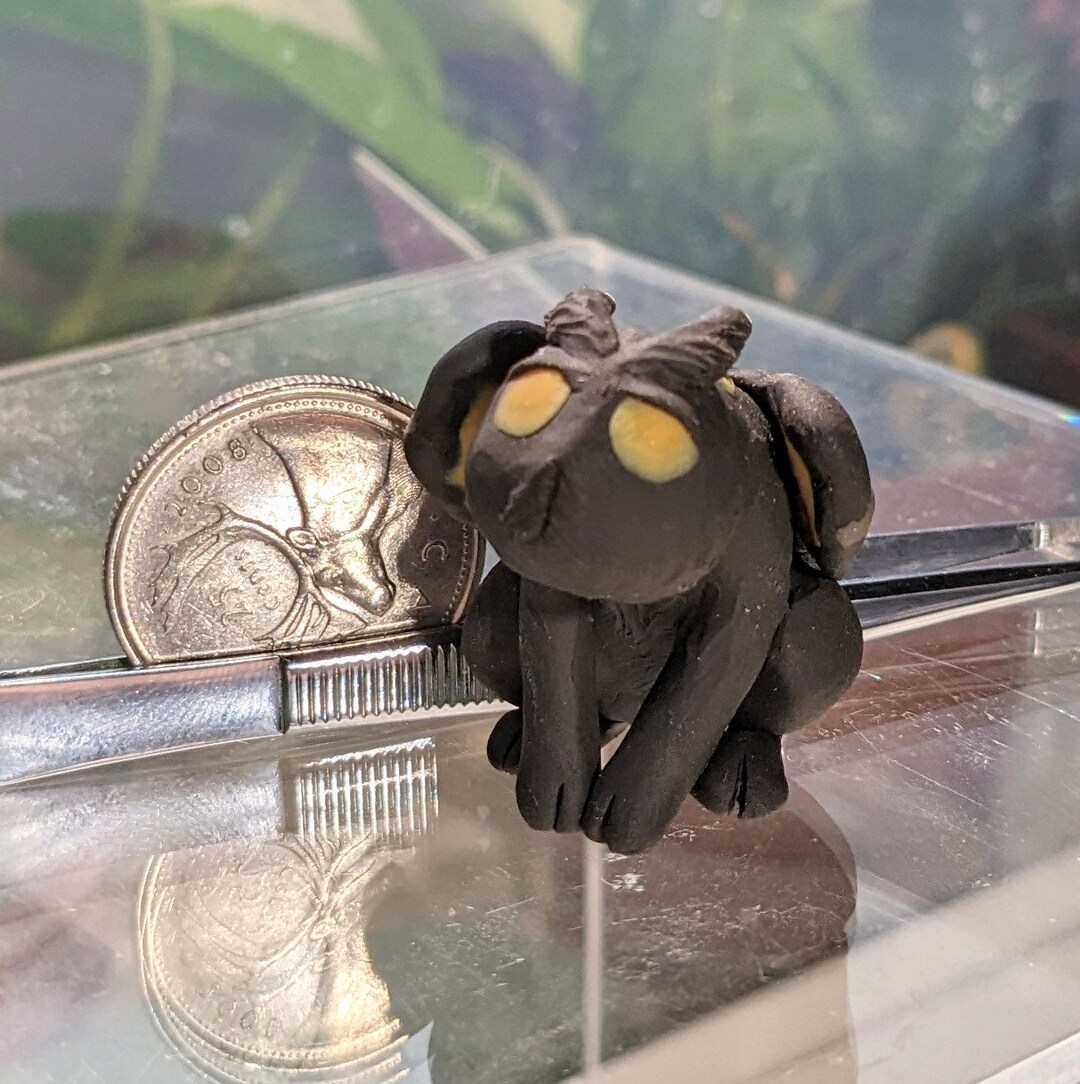 OOAK Death's Head Mothman Cryptid Figurine Polymer Clay Cute Handmade Art Doll Miniature ...