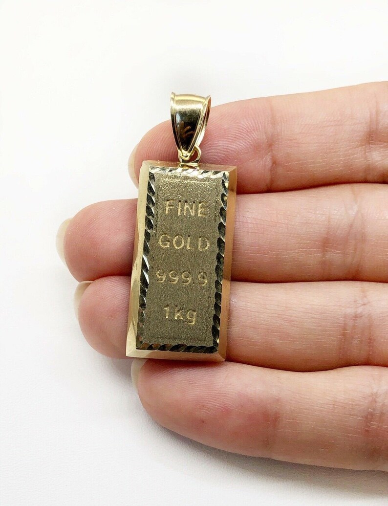 10K Solid Yellow Gold Brick Bar Fine Gold Bar Pendant | Etsy