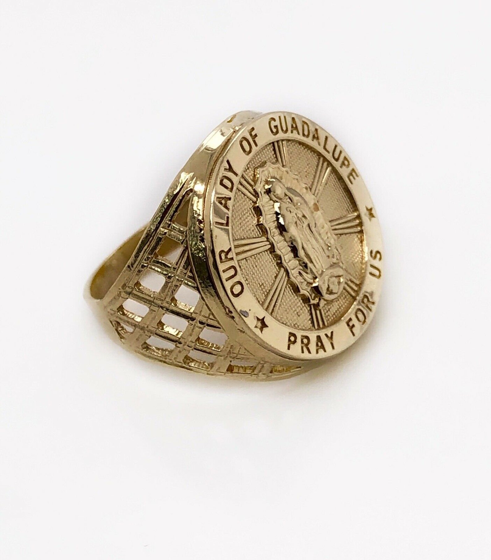 Mens Ring 10K Solid Yellow Gold Virgin Mary Our Lady of | Etsy