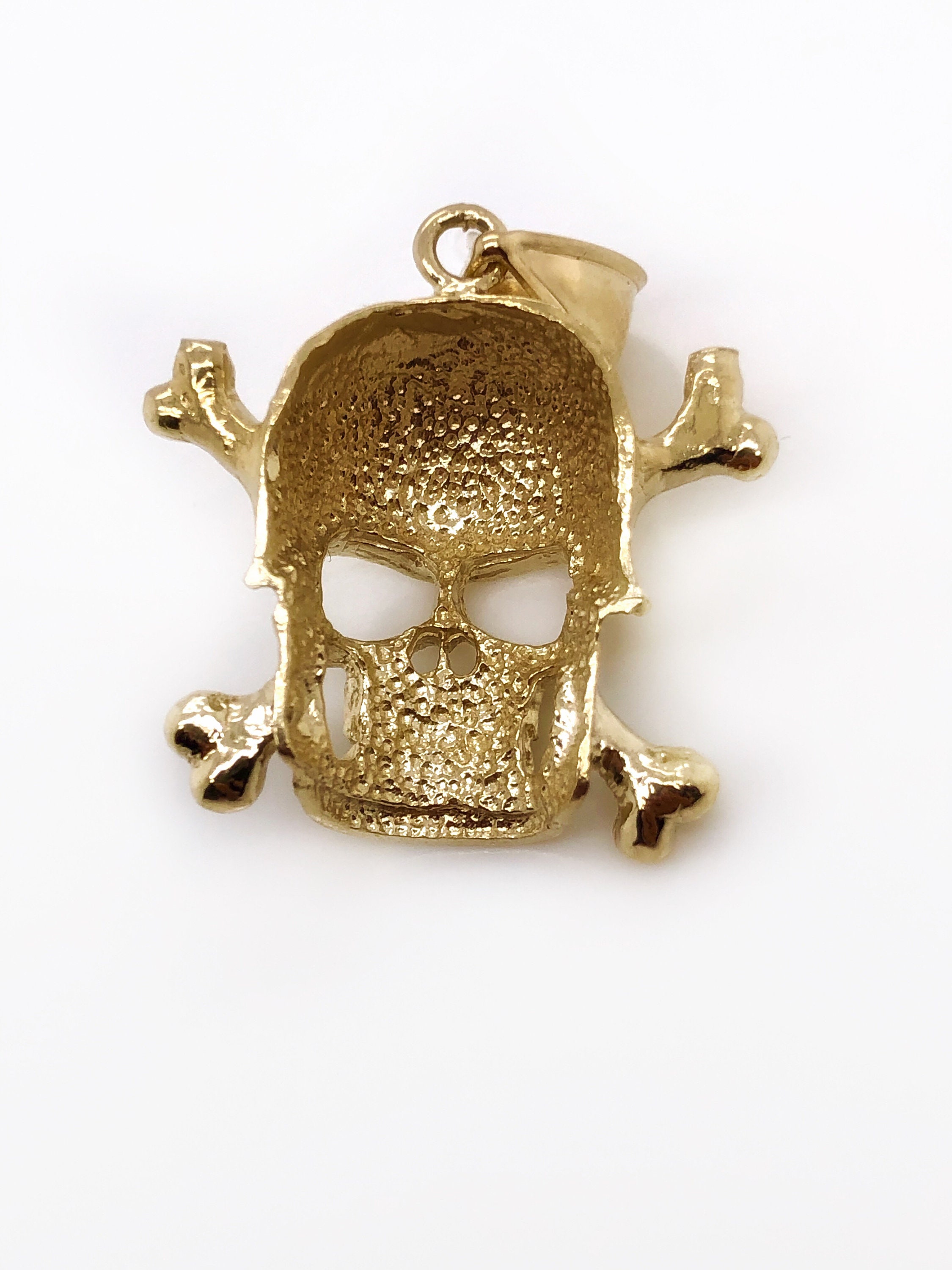 10k Solid Yellow Gold Skeleton Skull Head Face Pendant Charm - Etsy