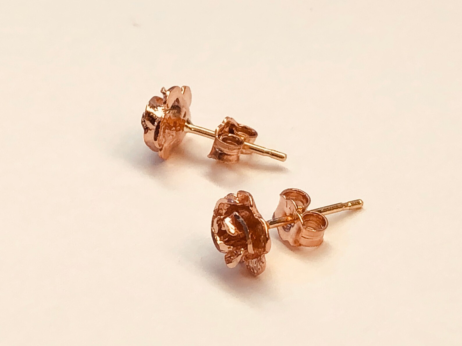 14k Solid Rose Gold Rose Flower Stud Earrings Women/Girls Push | Etsy