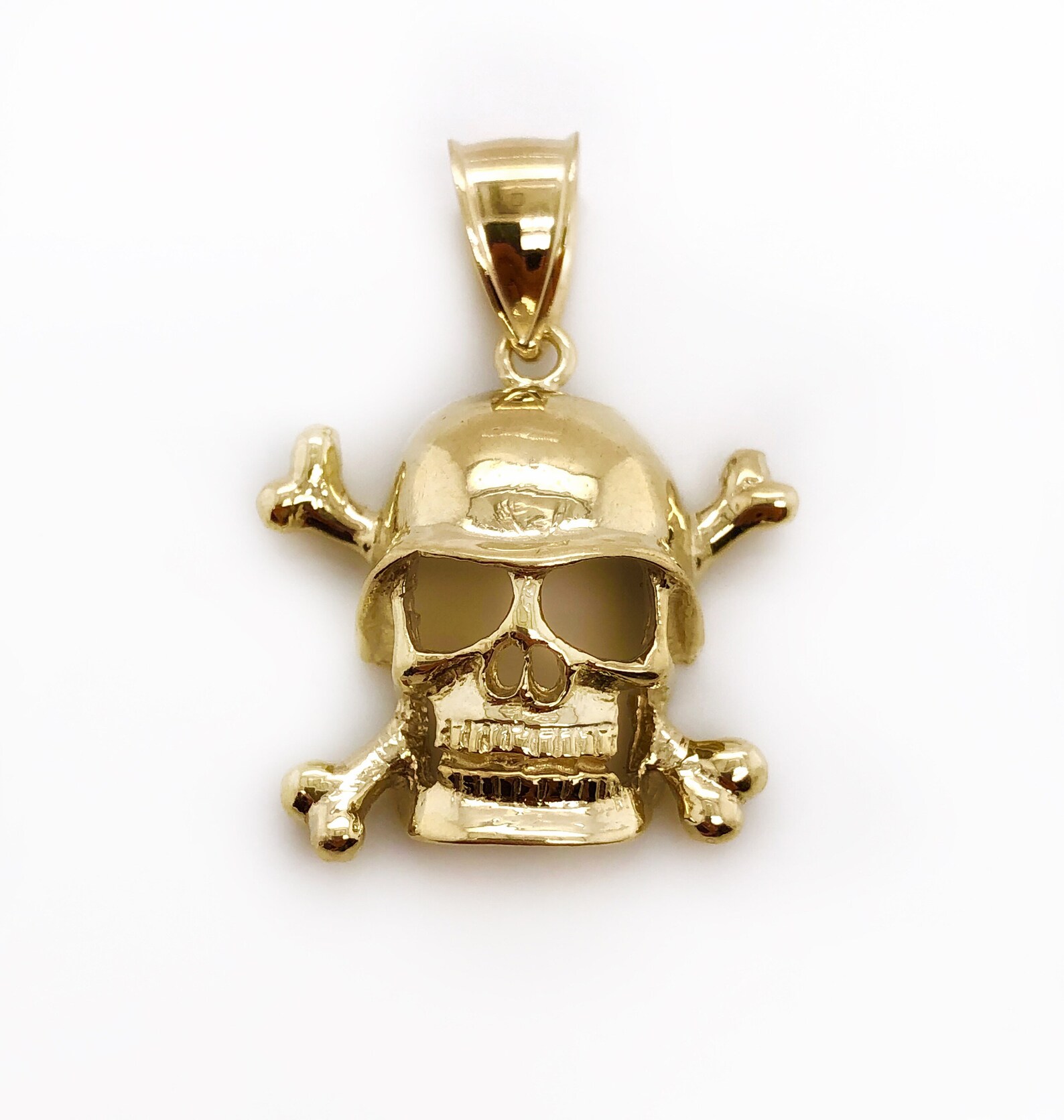 10k Solid Yellow Gold Skeleton Skull Head Face Pendant Charm - Etsy
