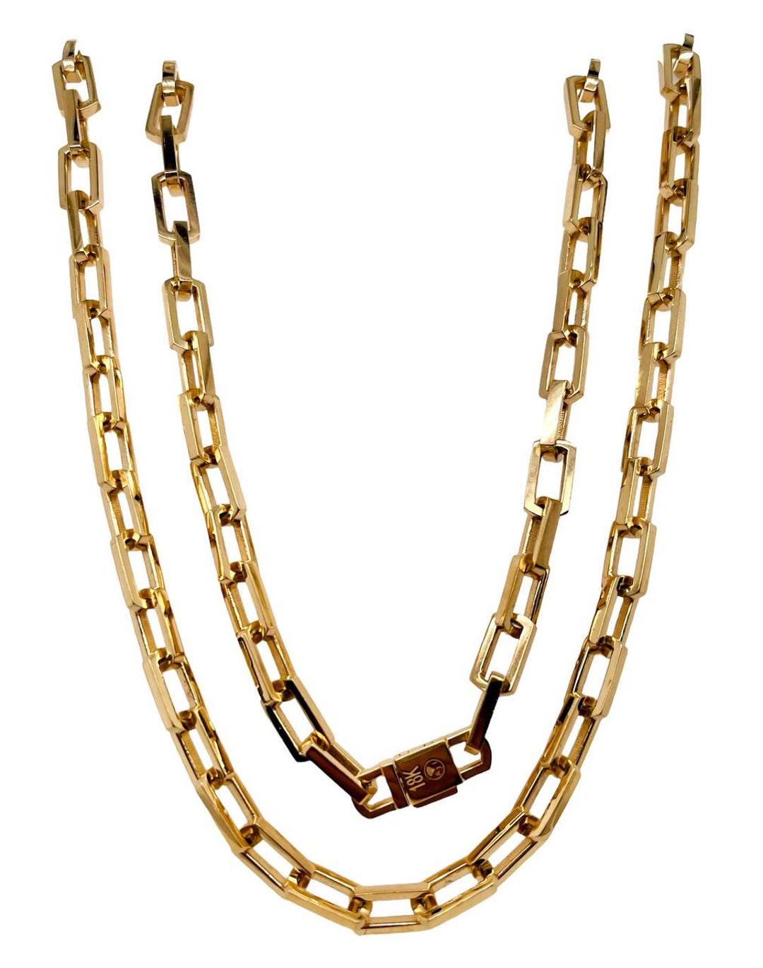 68.5 Grams Mens 18k Solid Yellow Gold Square Link Chain Necklace 5.5 MM ...