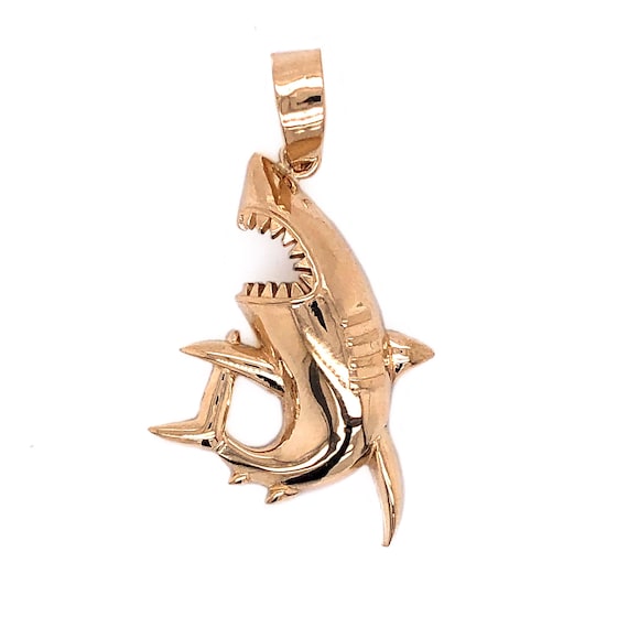 14k Solid Yellow Gold Shark Jaws Pendant 1.18 | Etsy