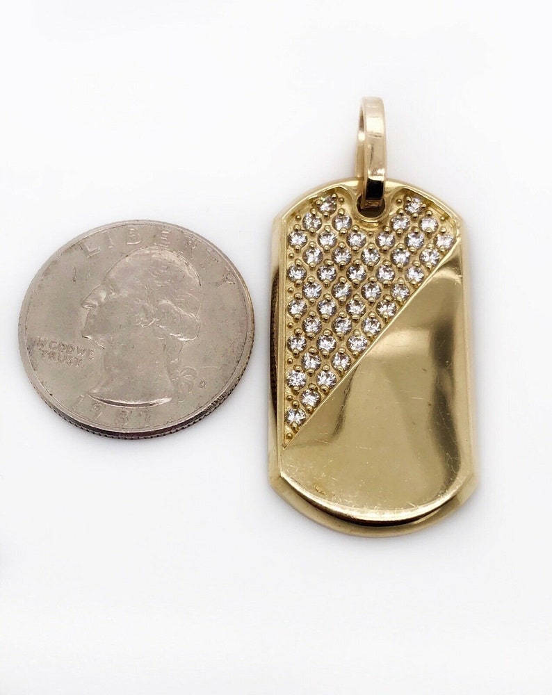 Men's 10K Solid Yellow Gold CZ Custom Dog Tag Charm - Etsy