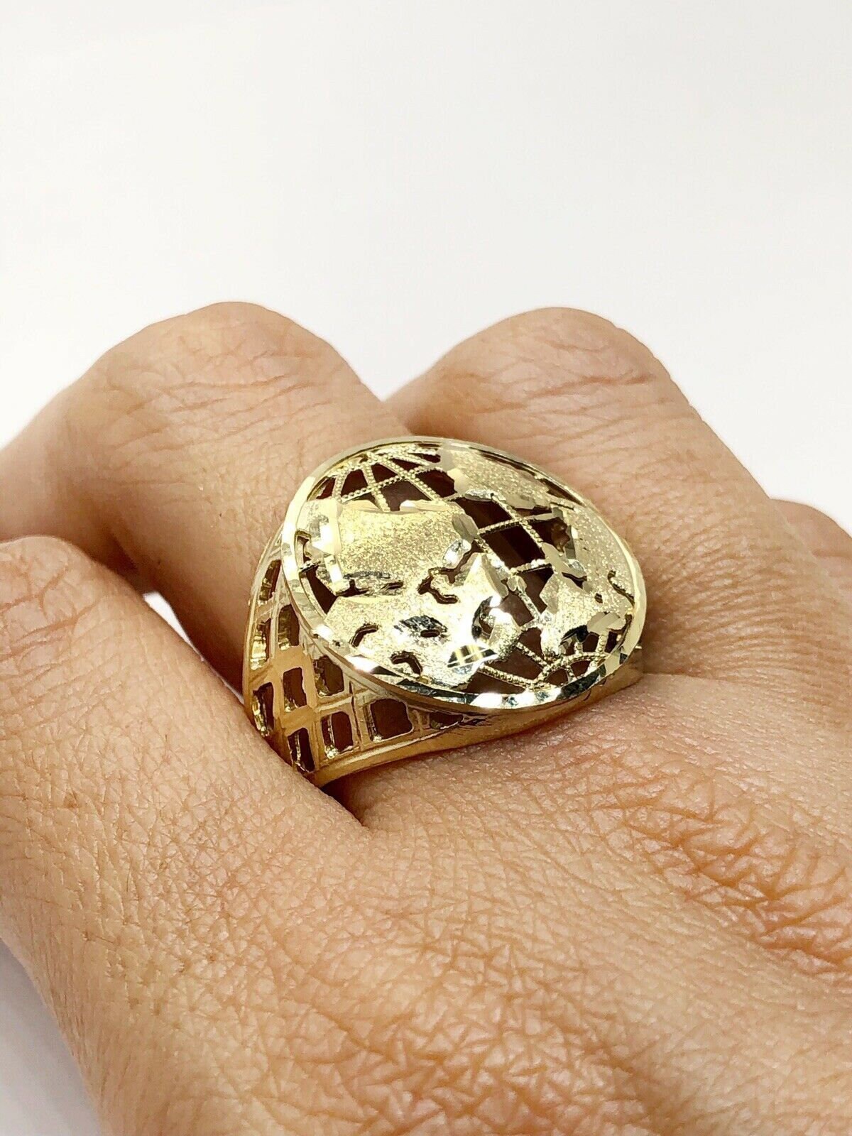 Mens 10K Solid Yellow Gold Globe Earth Planet World Map Ring | Etsy