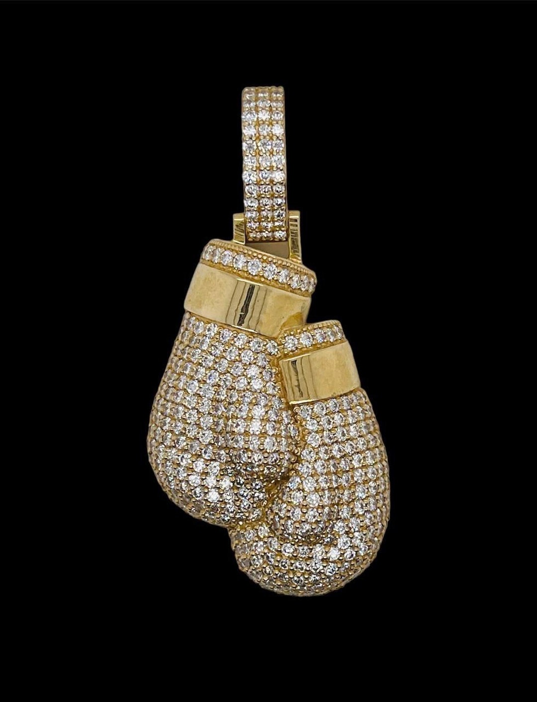 Mens 14k Solid Yellow Gold 5 TCW Natural Diamond Boxing Gloves Pendant ...