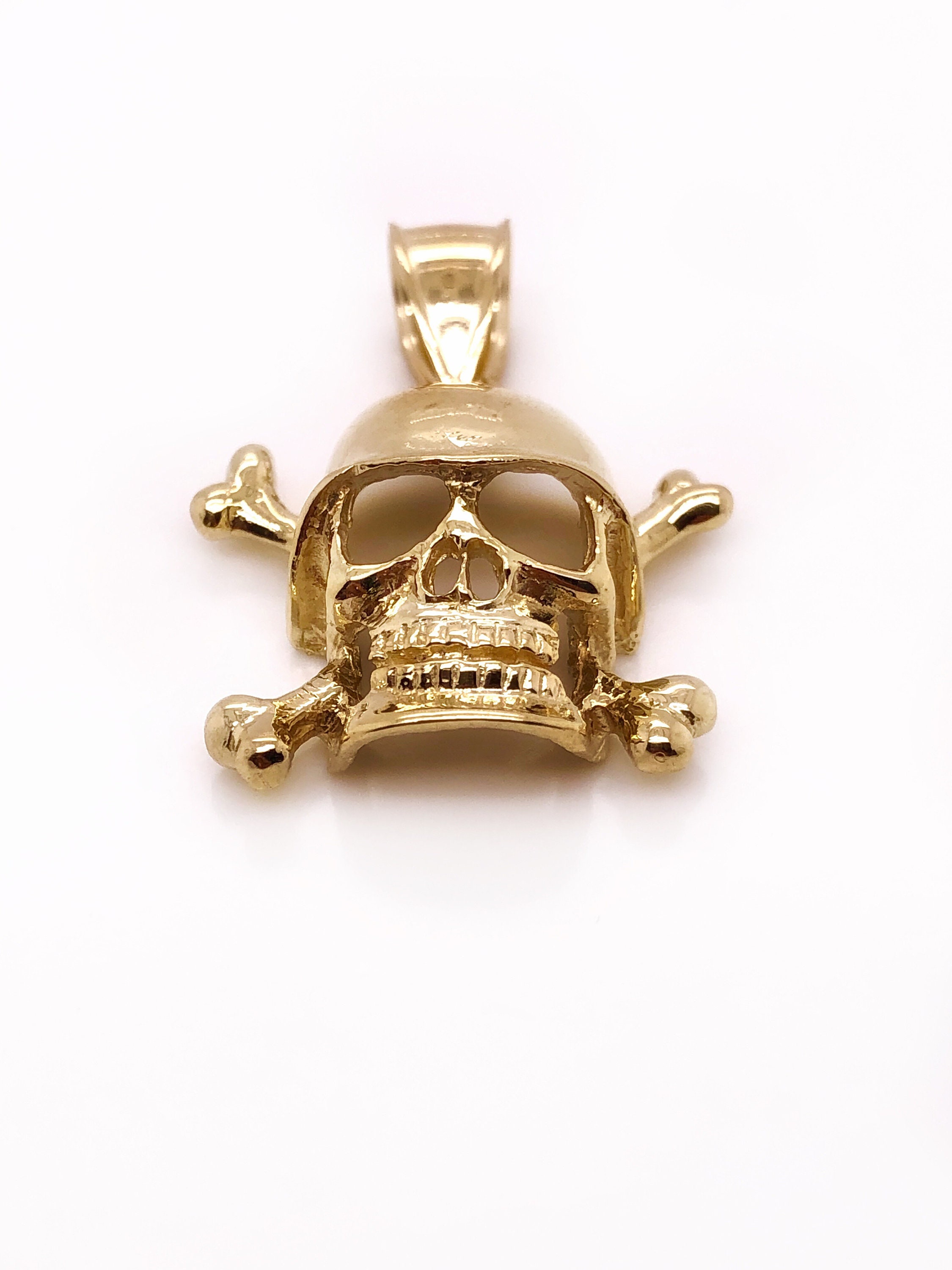 10k Solid Yellow Gold Skeleton Skull Head Face Pendant Charm - Etsy