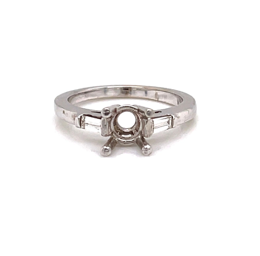 14K White Gold Three Stone Semi Mount Ring 0.20ct Natural Diamond 1 Ct ...